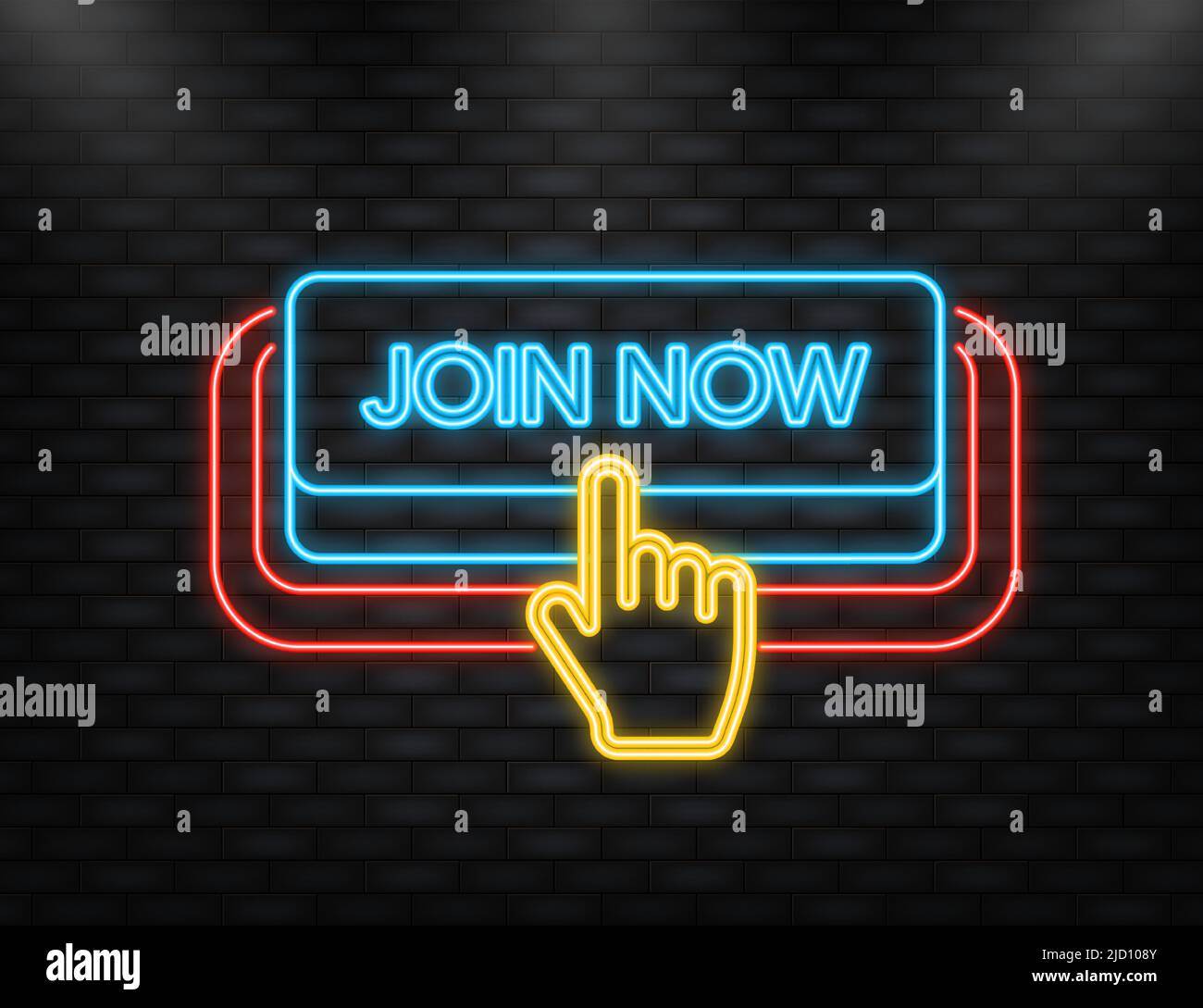 Neon Icon. Icon with blue join now neon button on white background for ...