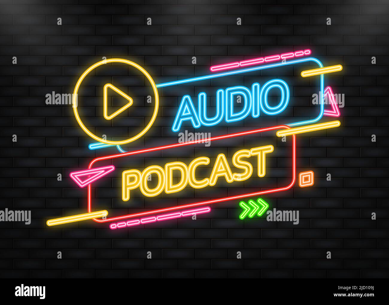 Neon Icon. Audio podcast banner, yellow emblem label. Vector ...