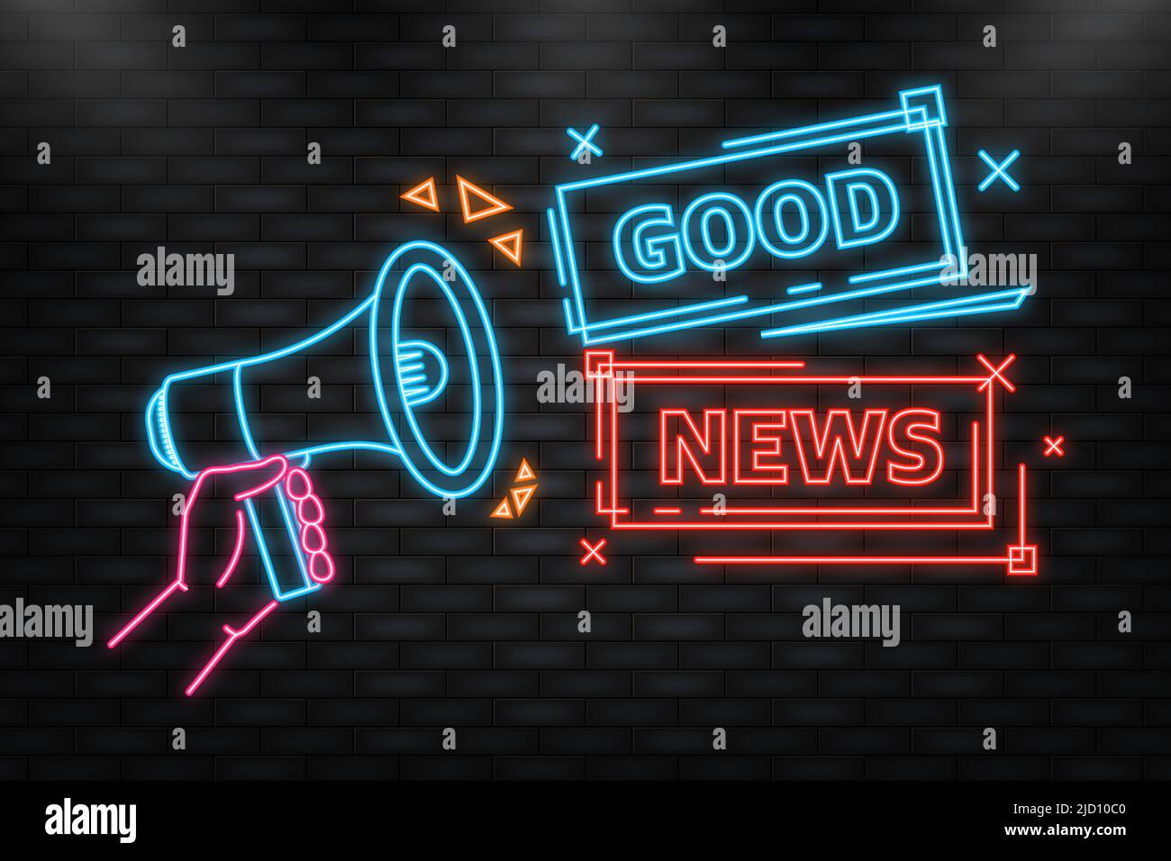 Neon Icon. Megaphone blue banner with good news sign. Vector ...