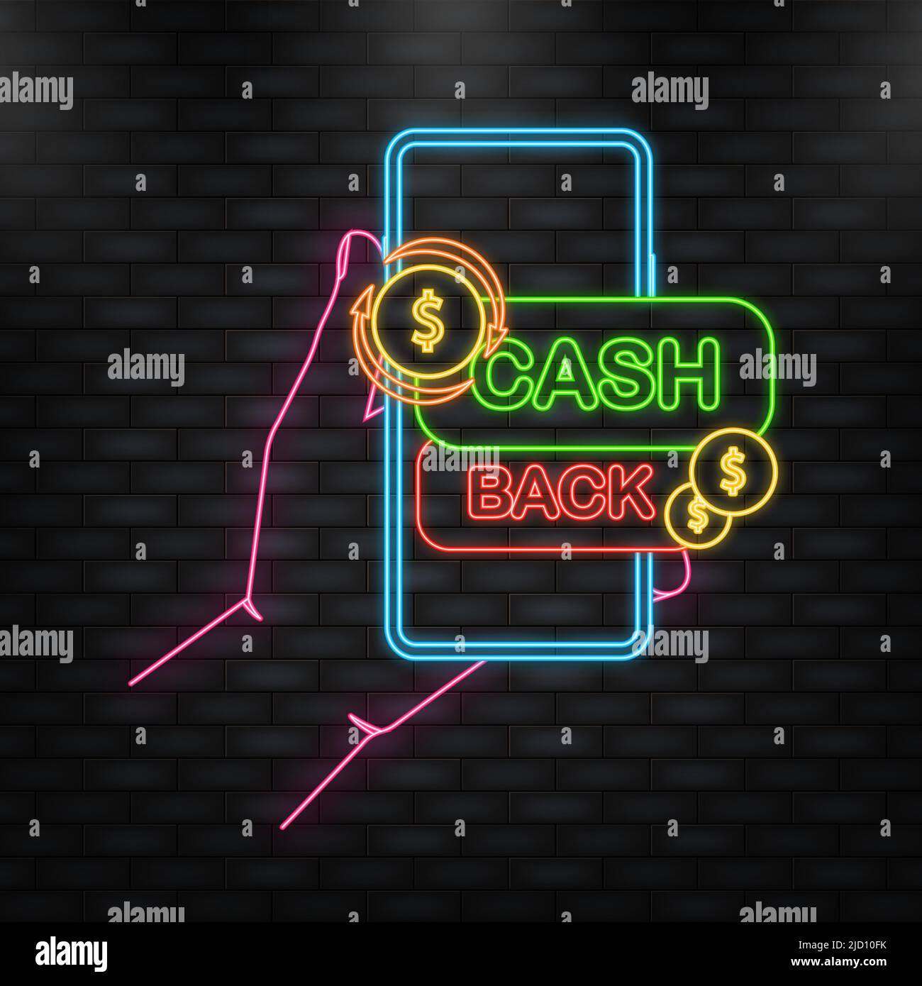 Neon Icon. Cashback concept logo. Cash back blue banner on white ...