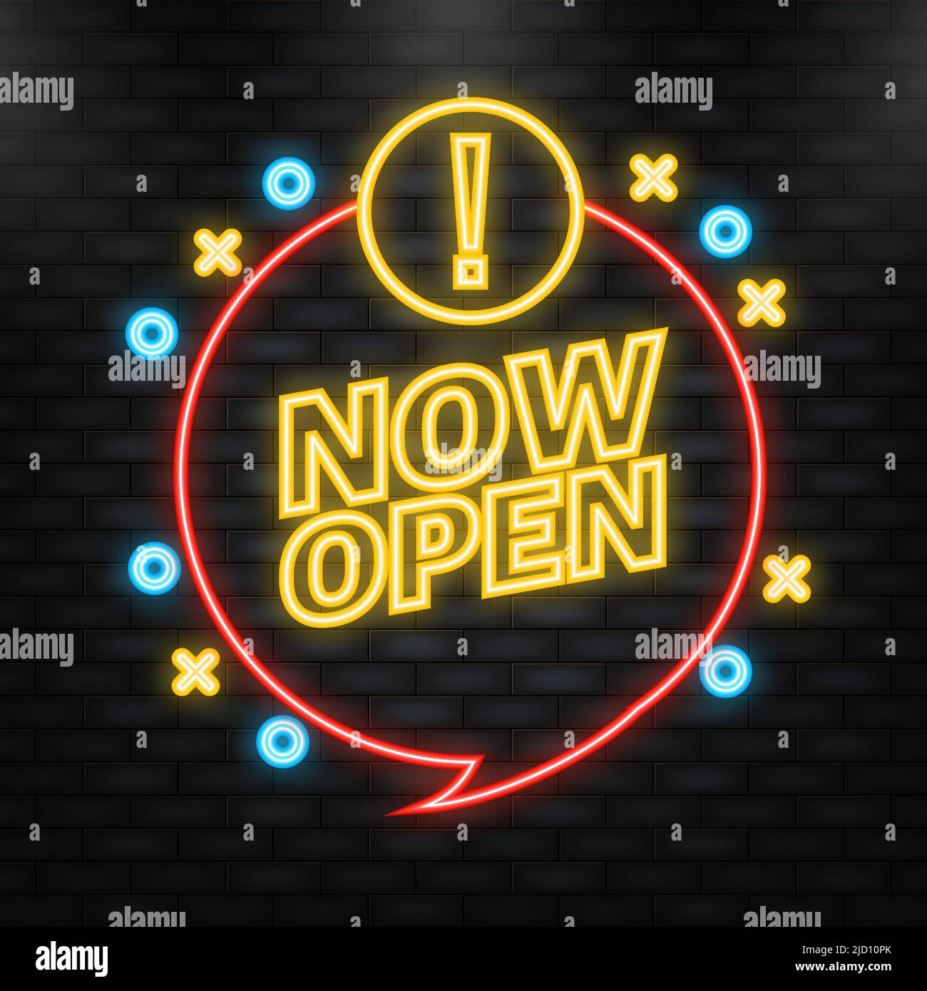 Neon Icon. Vector now open red banner. Label with text in flat style ...