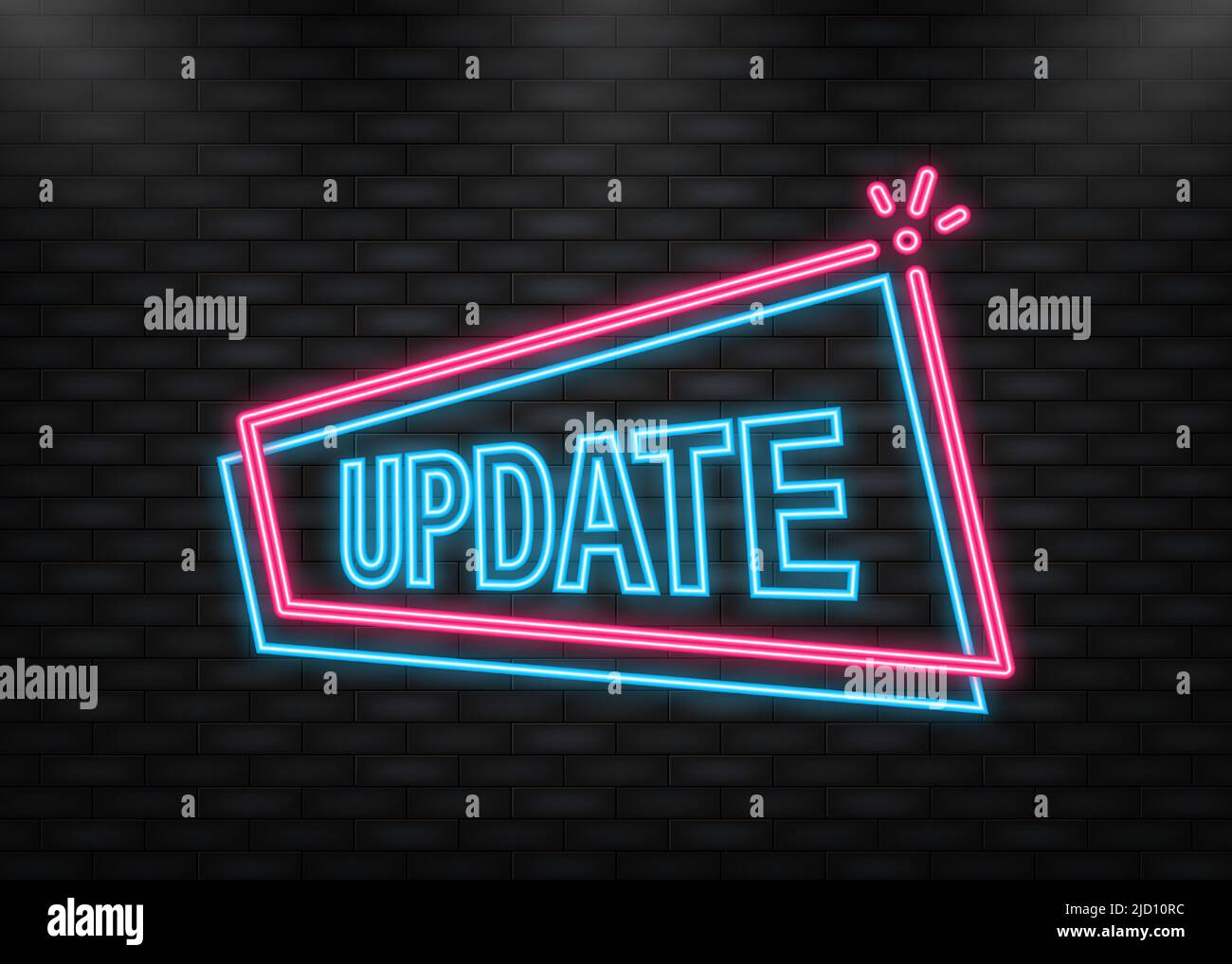 Neon Icon. Update flat label on blue background. Red banner. Vector ...