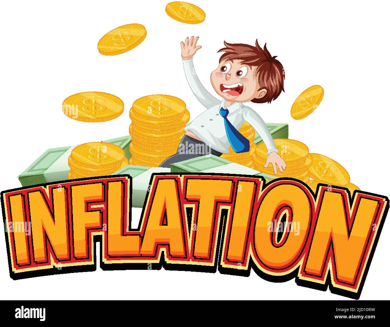 Inflation isolated word text with fired businessman illustration Stock ...