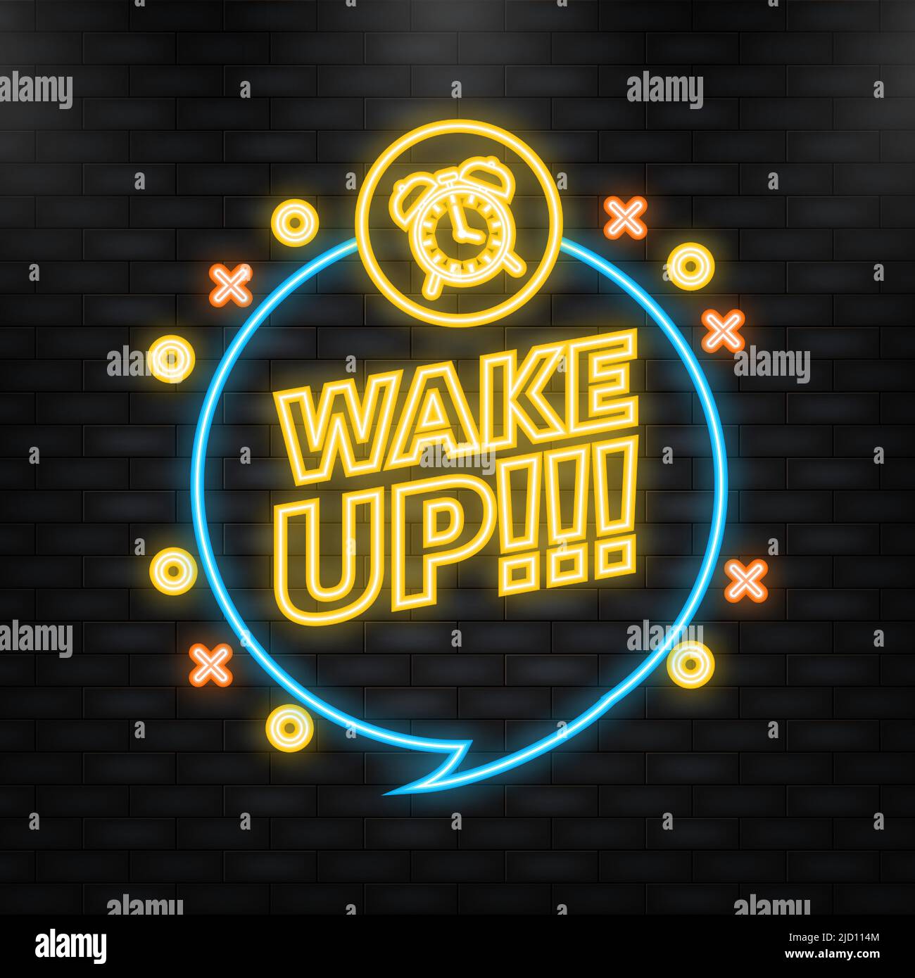 Neon Icon. Wake up alarm clock icon isolated on white background ...