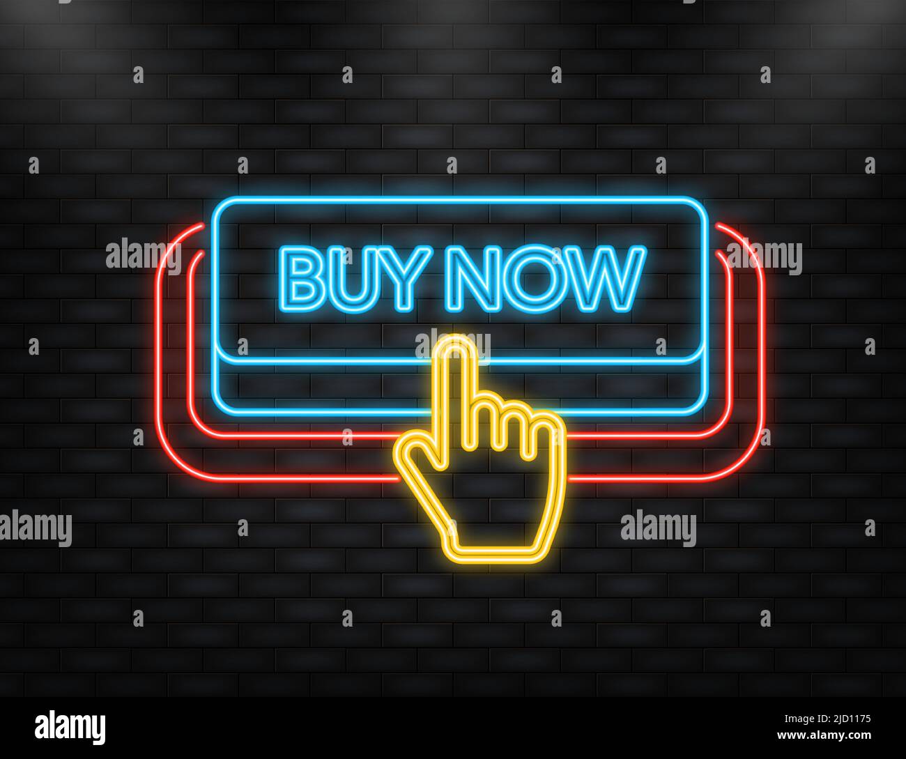 Neon Icon. Icon with blue buy now neon button on white background for ...