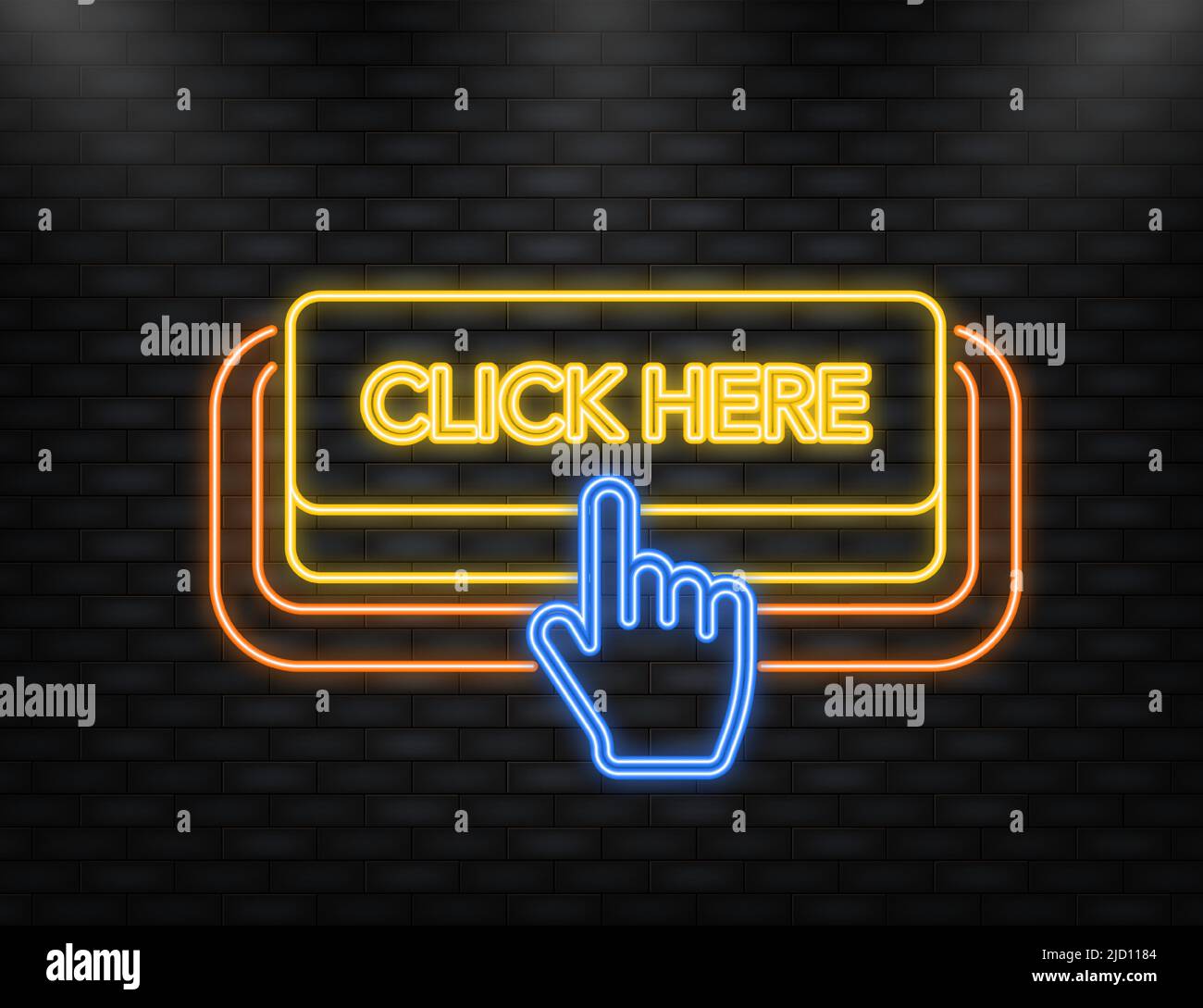 Neon Icon. Icon with yellow click here neon button on white background ...