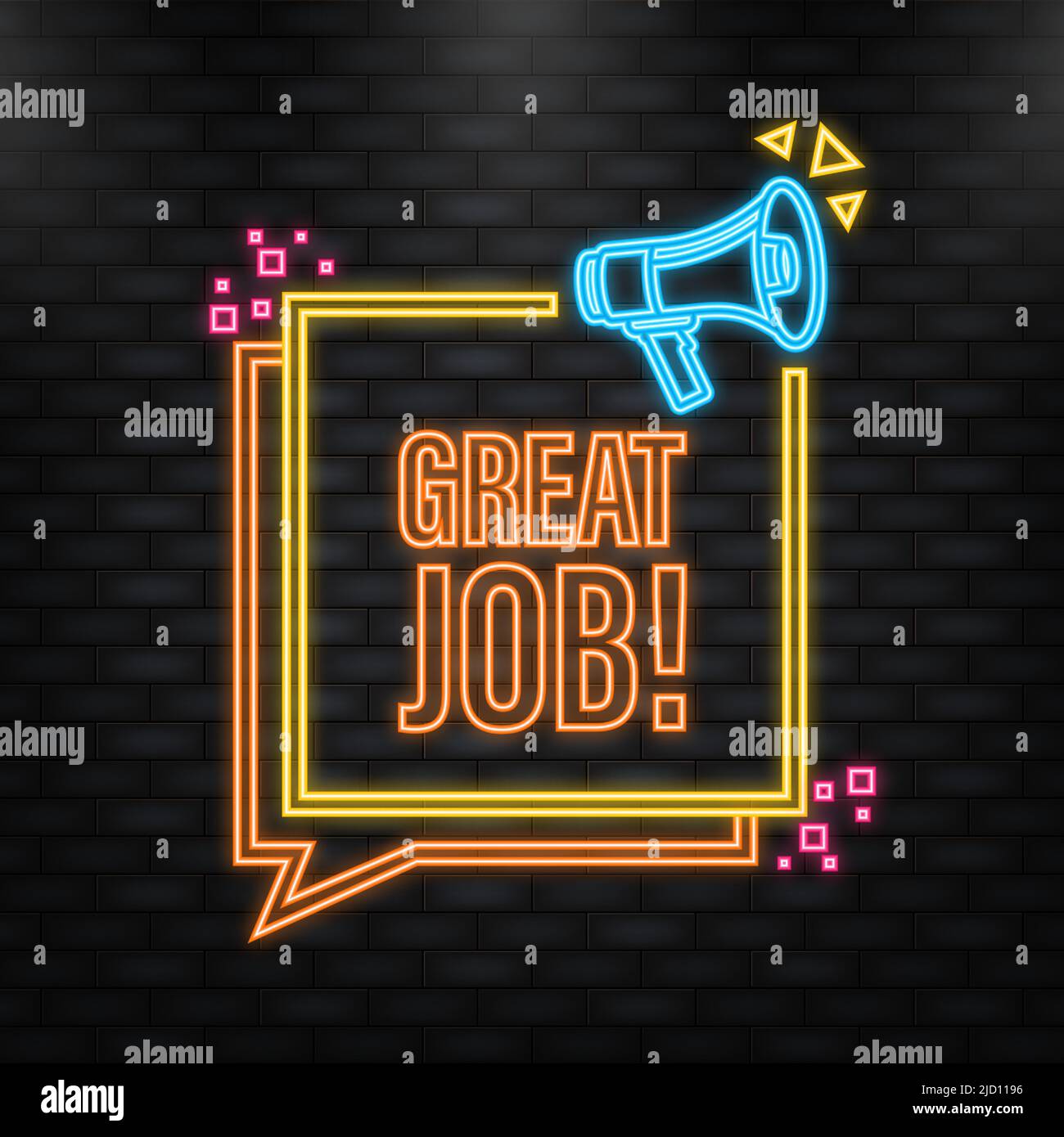 Neon Icon. Megaphone blue banner with great job sign. Vector ...