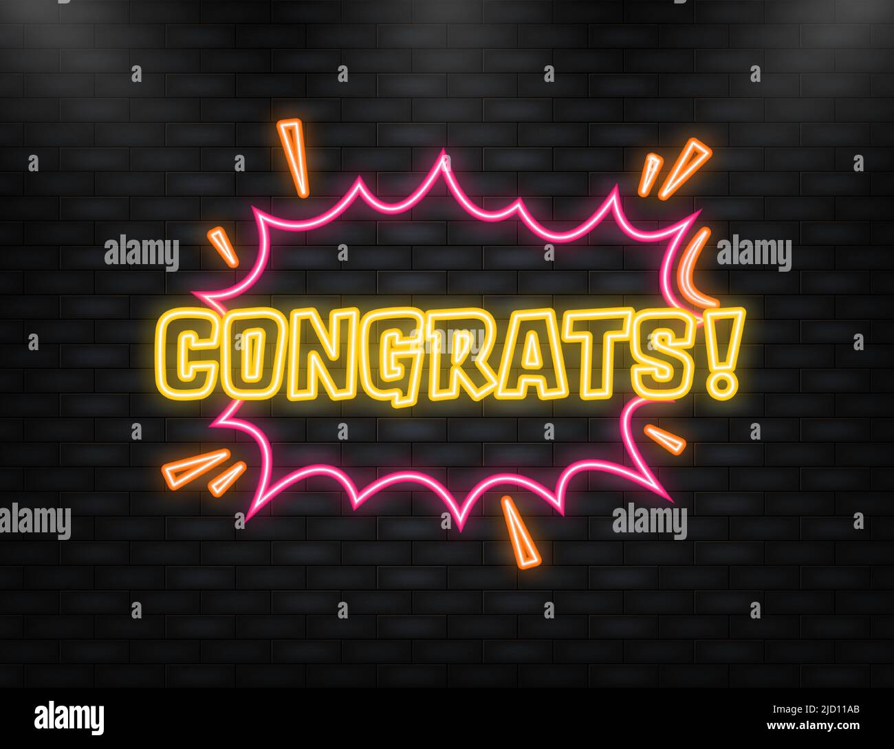 Neon Icon. Cartoon banner. Congrats sign vector design template ...