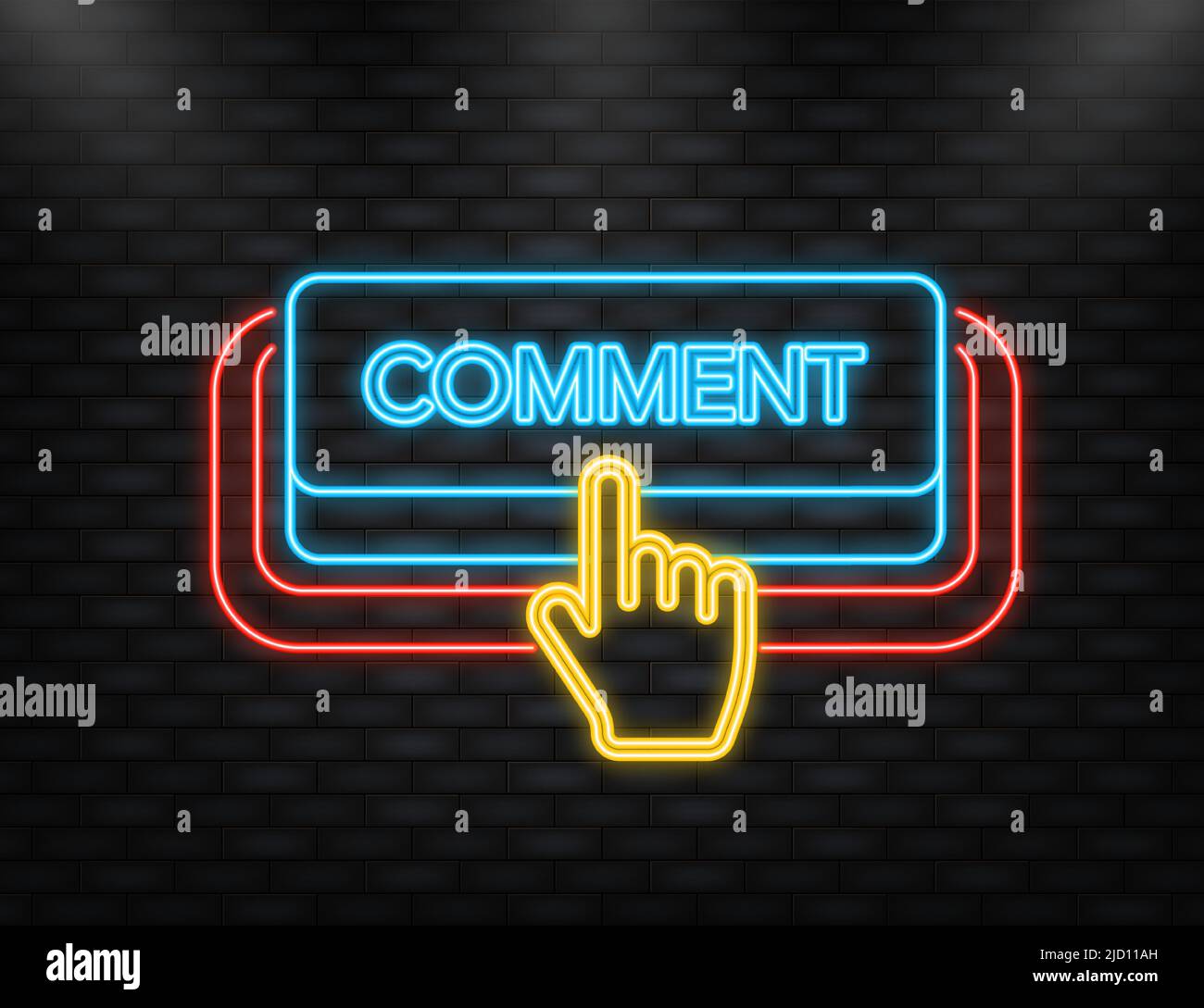 Neon Icon. Icon with blue comment neon button on white background for ...
