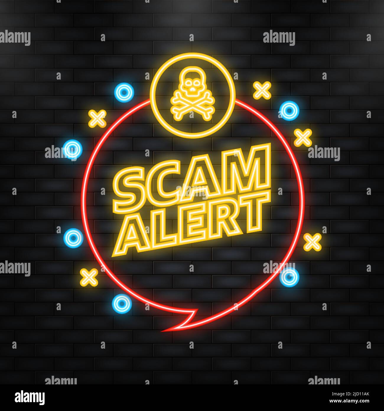 Neon Icon. Scam alert warning sign, badge on white background Stock ...
