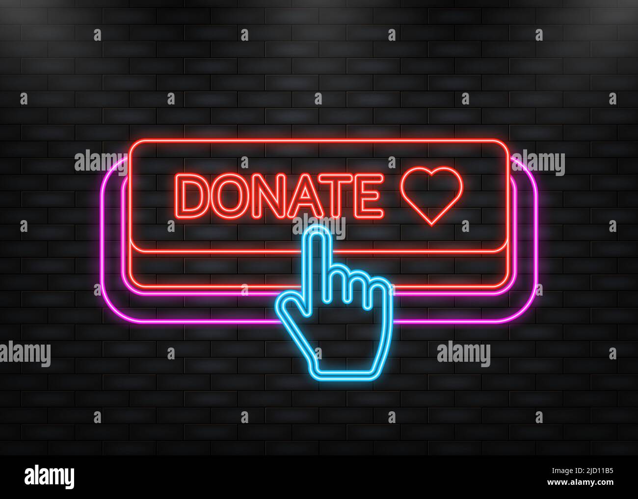 Neon Icon. Donate heart red button in flat style. Vector flat ...