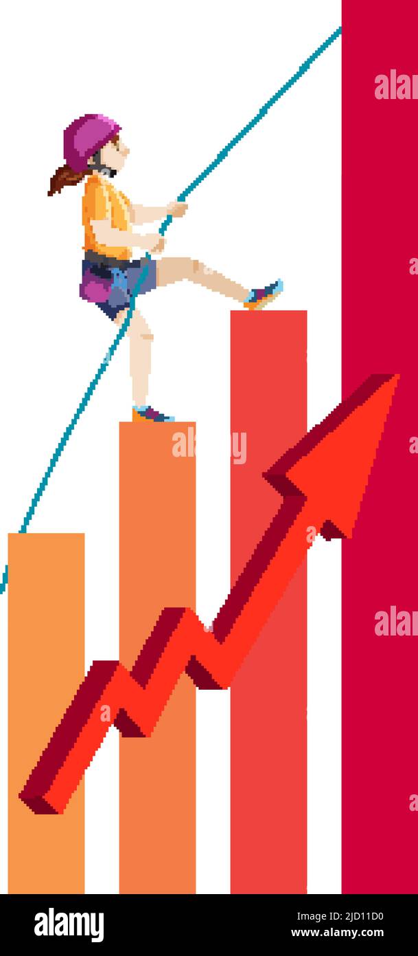 A woman climbing rising bar chart illustration Stock Vector Image & Art ...