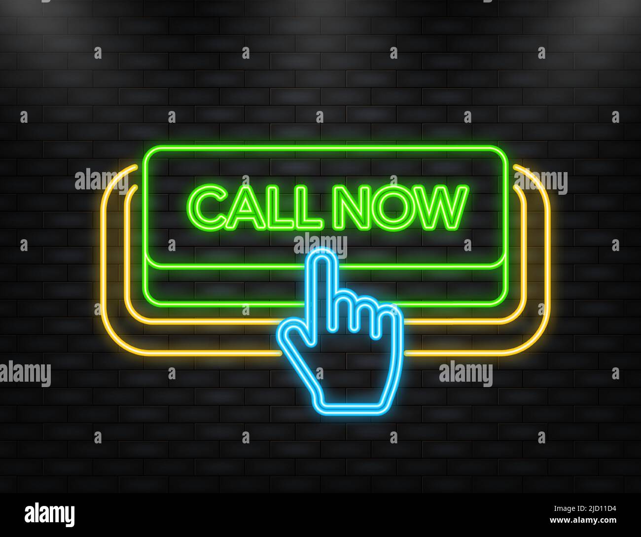 Neon Icon. Icon with green call now neon button on white background for ...