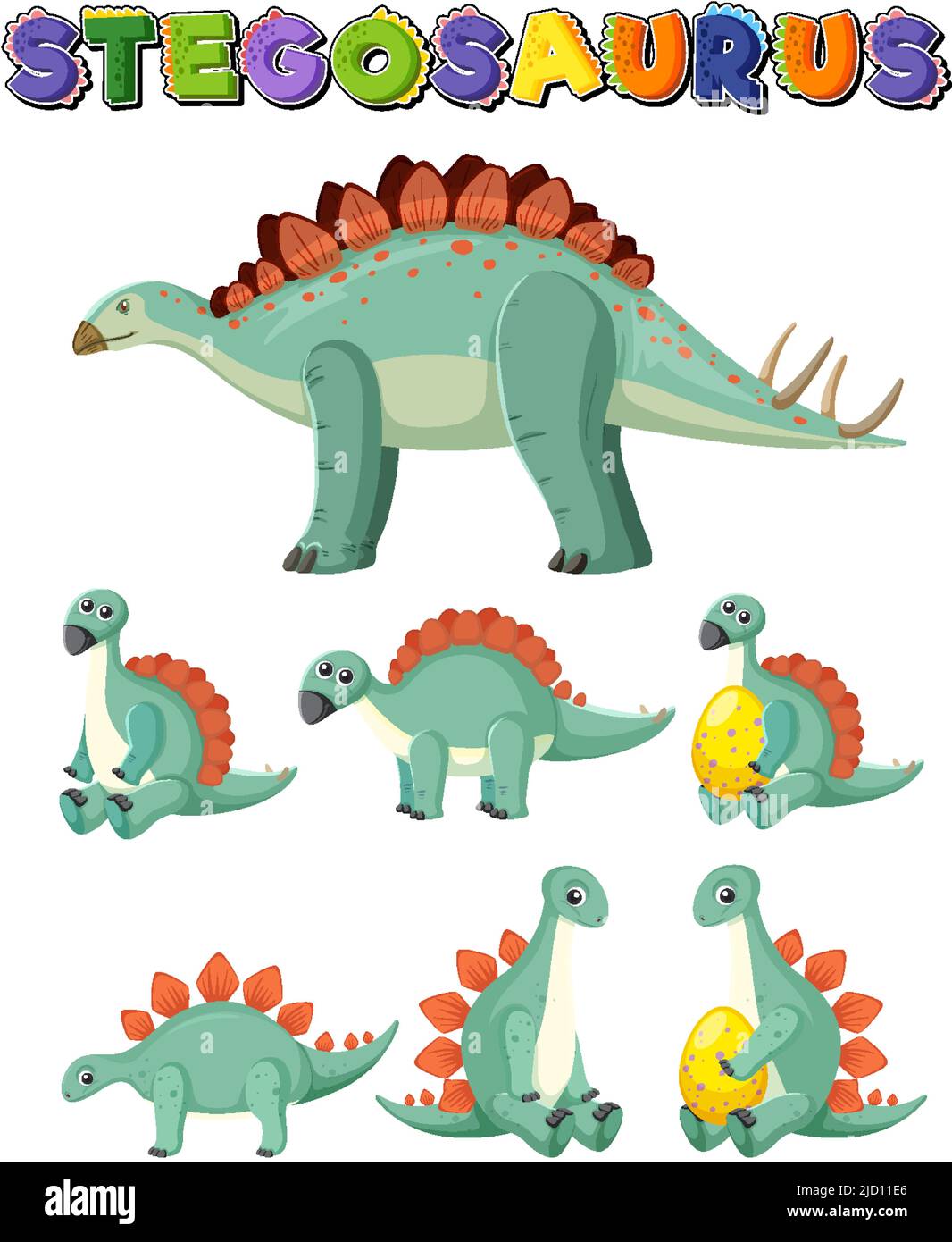 Set of cute stegosaurus dinosaur cartoon characters illustration Stock ...