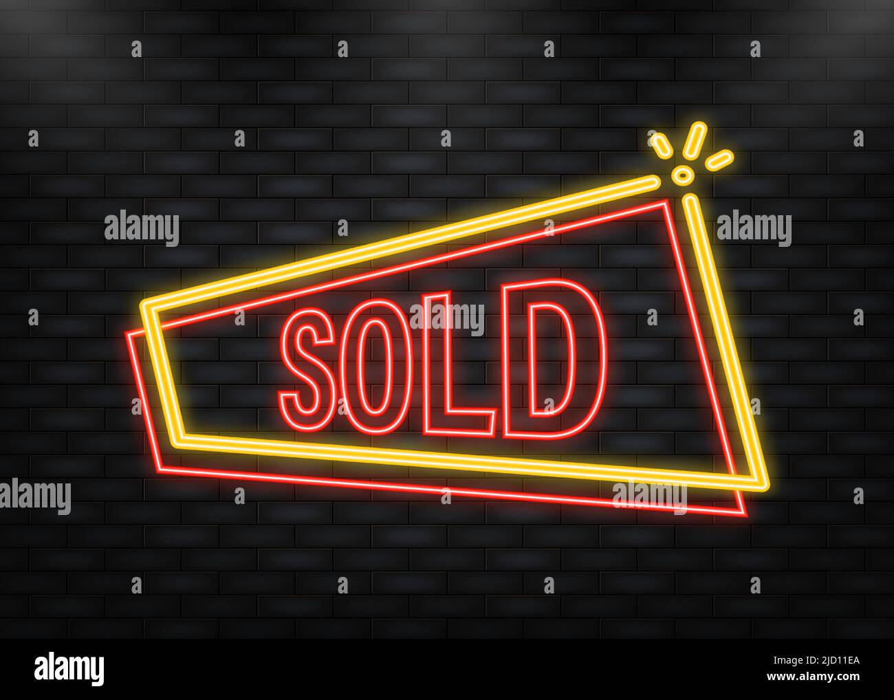 Neon Icon. Sold red label on white background. Vector illustration ...