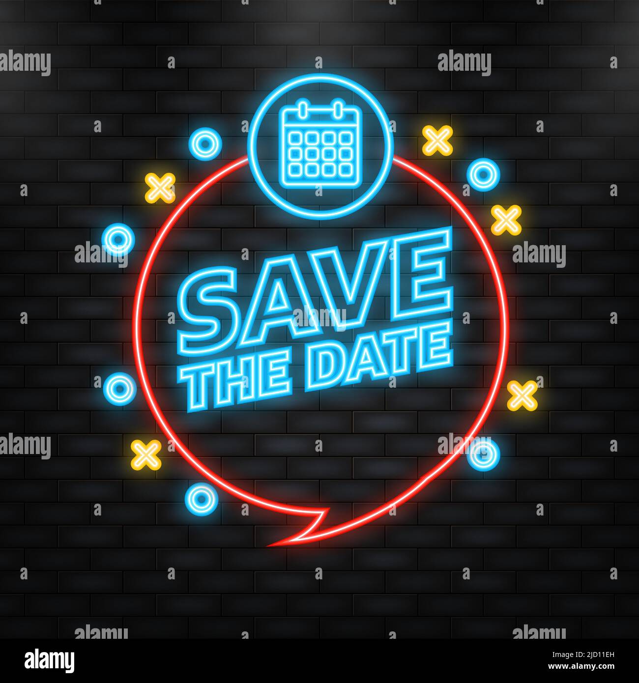 Neon Icon. Flat modern calendar banner with Save the date. Vector ...