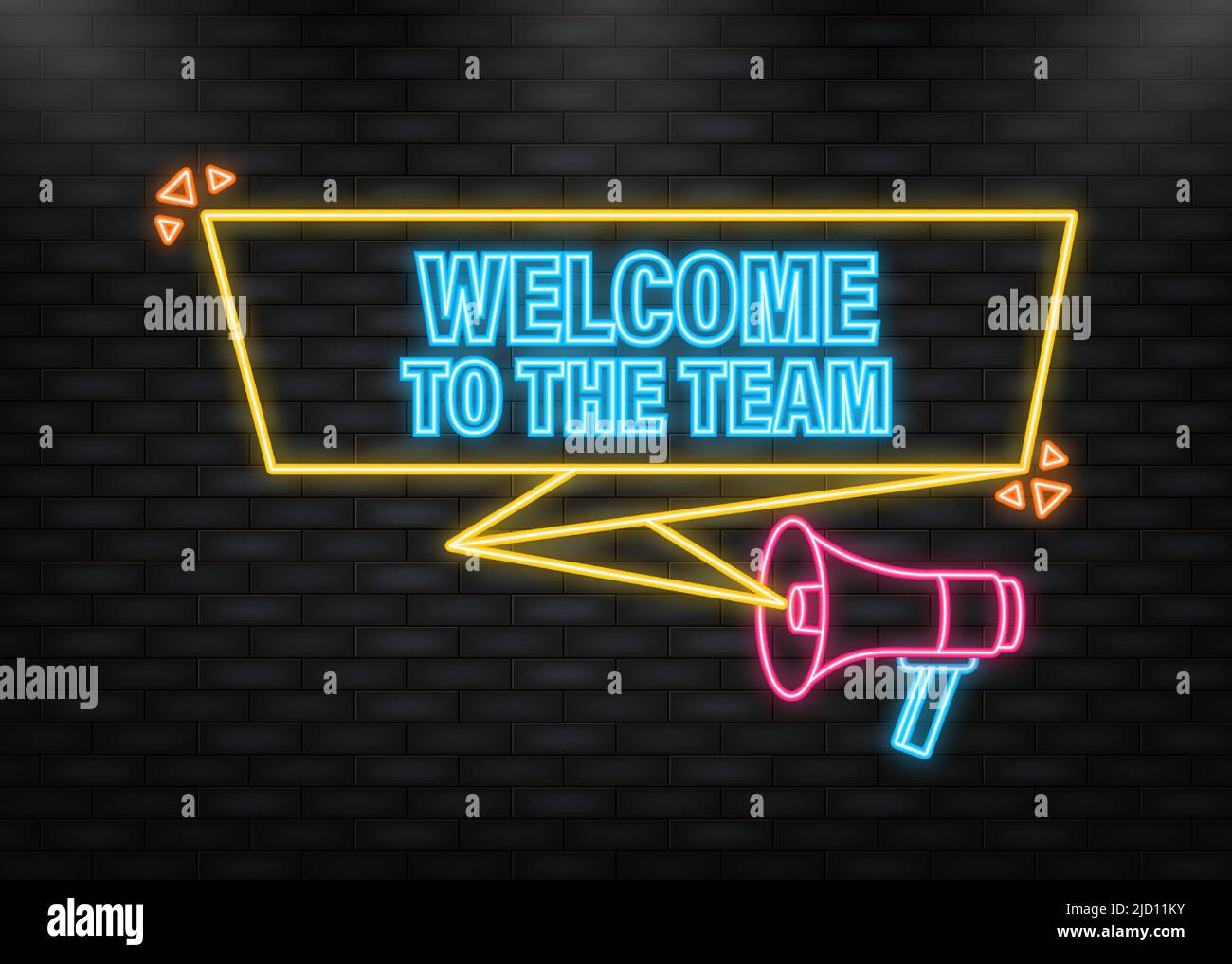 Neon Icon. Welcome to the team megaphone blue banner in 3D style on white background. Vector ...