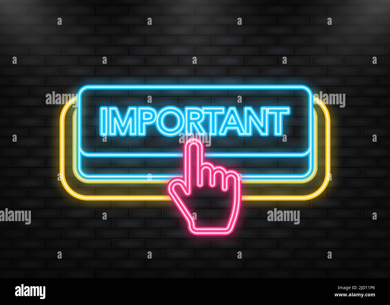 Neon Icon. Important red button in 3D style on white background. Vector ...