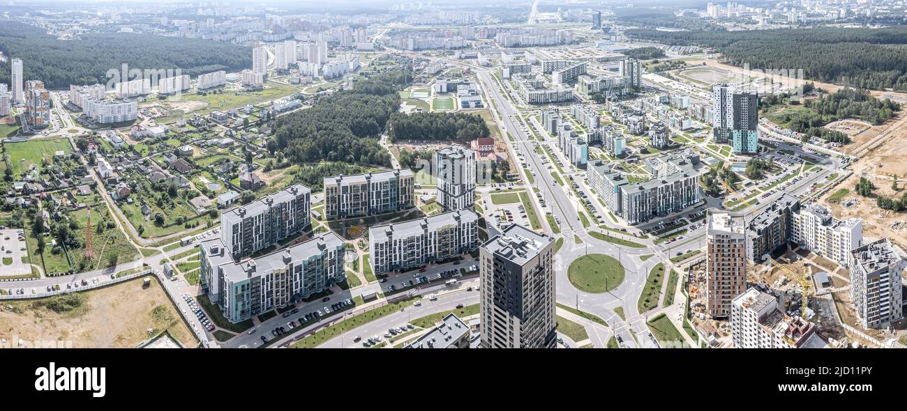 panoramic aerial view of modern residential neighborhood with ...