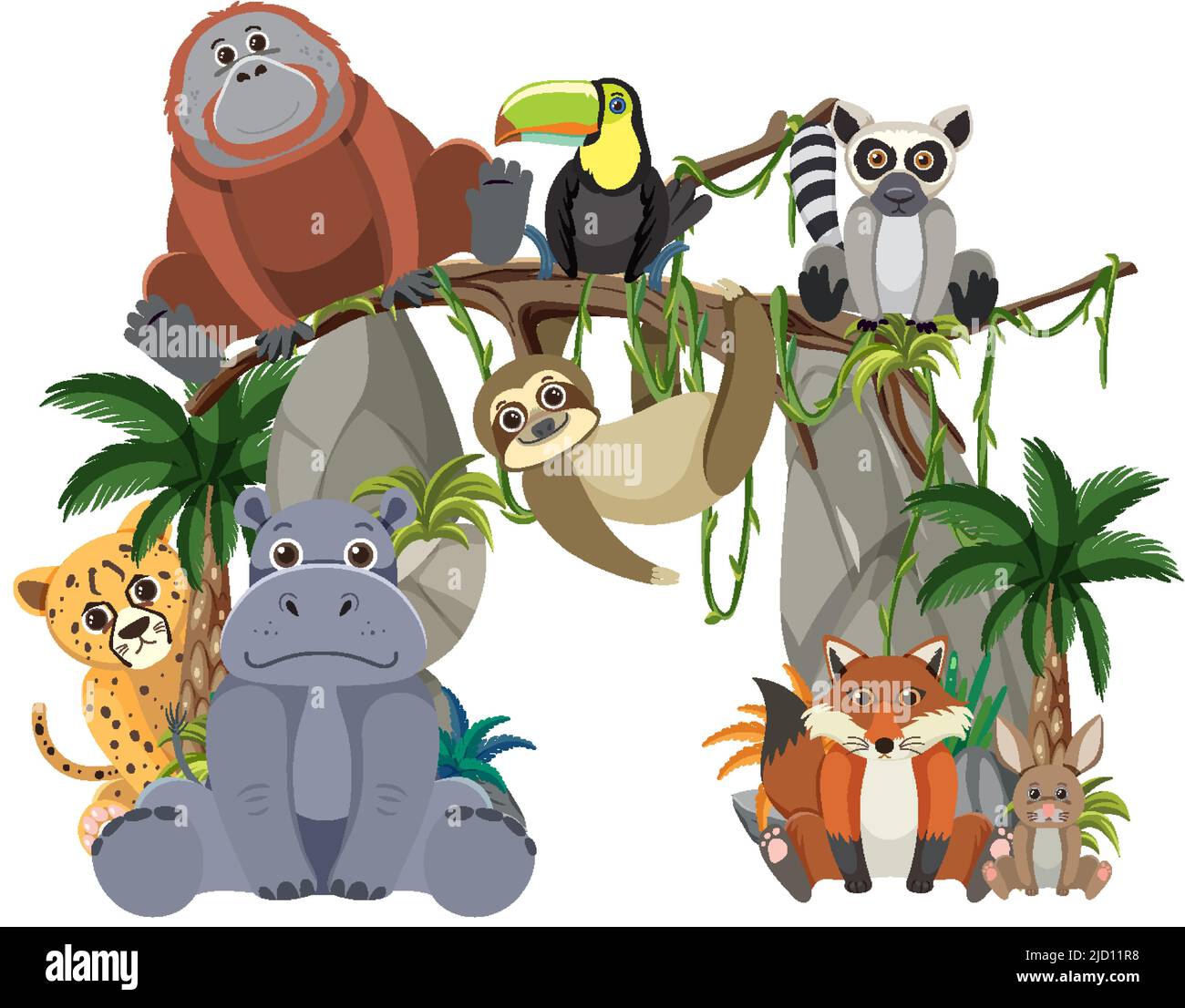 Wild animal group on white background illustration Stock Vector Image ...