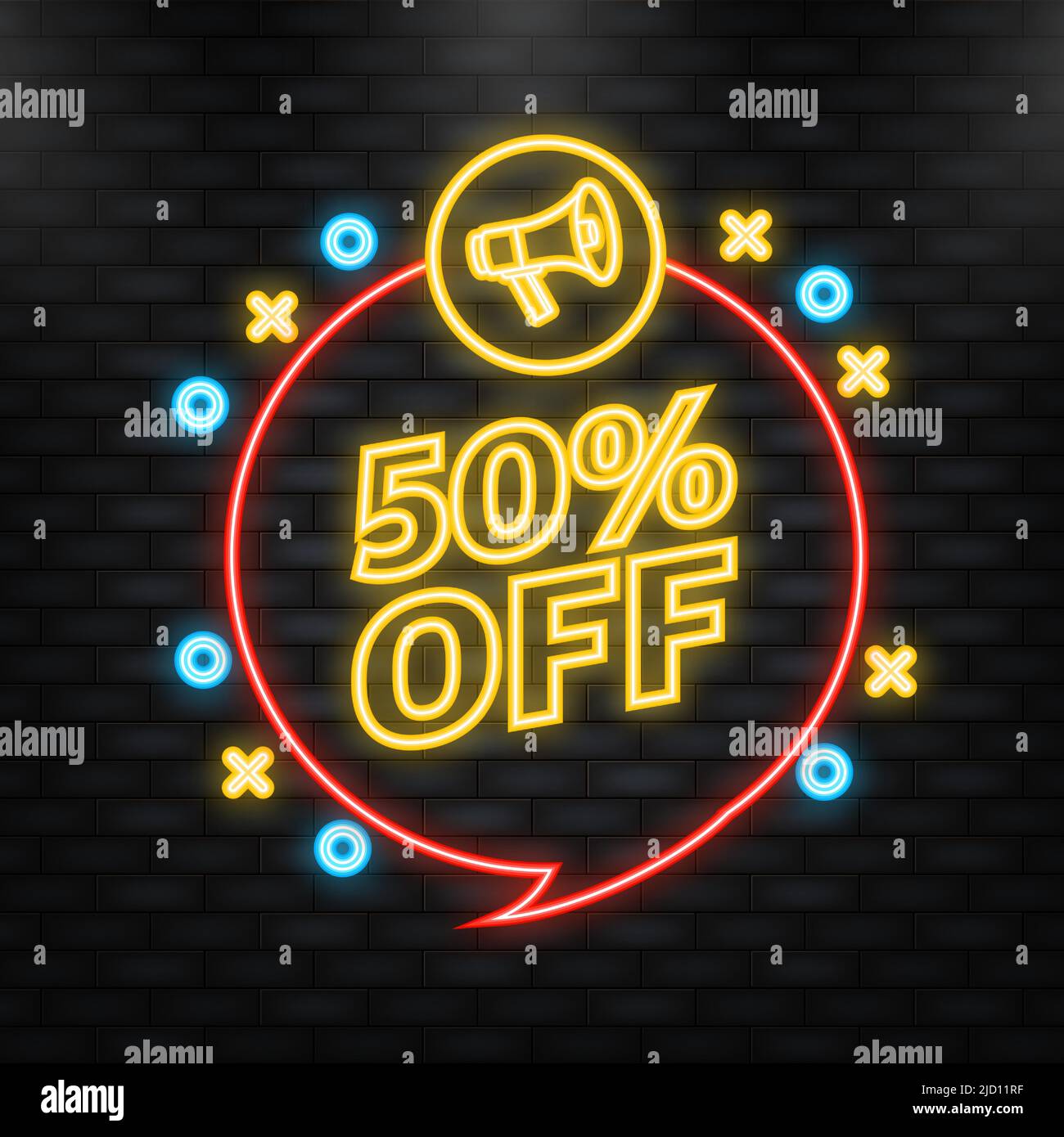 Neon Icon. Trendy flat advertising with 50 percent discount flat badge ...