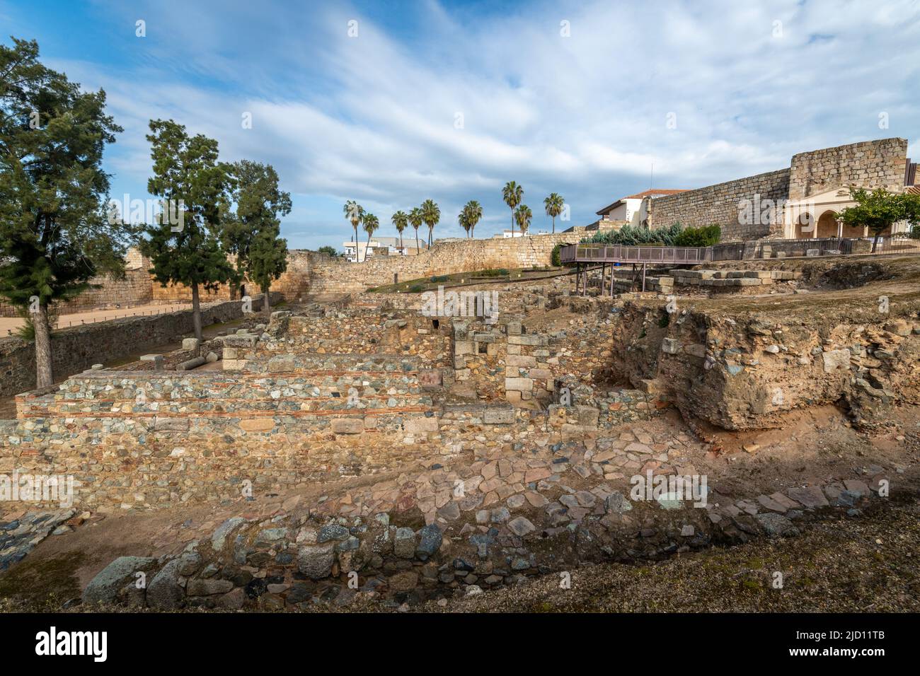 The outdoor area of the Alcazaba of Merida, Merida, Spain Stock Photo ...