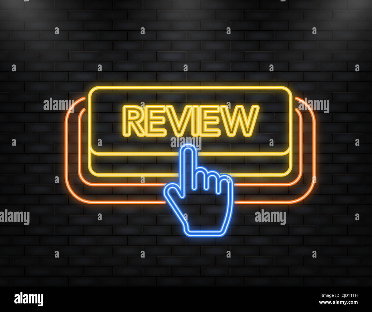 Neon Icon. Icon with yellow review neon button on white background for ...