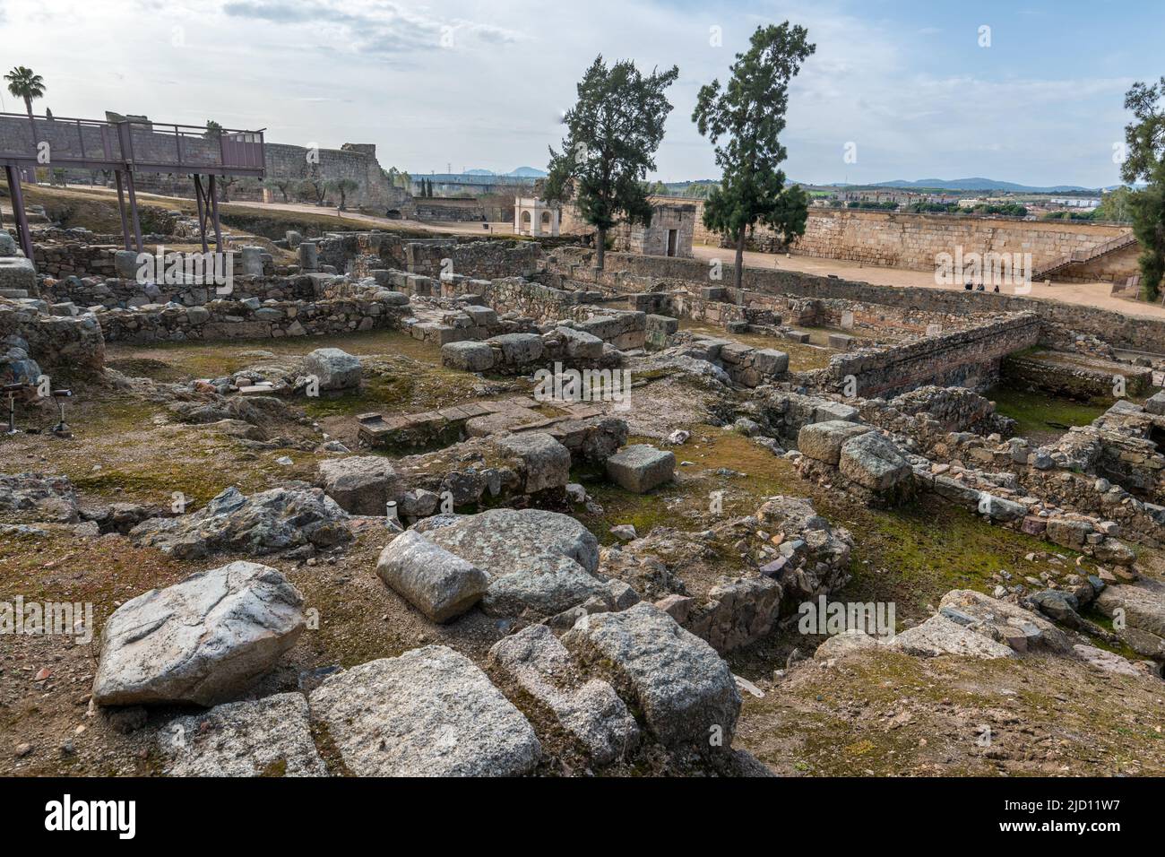 The outdoor area of the Alcazaba of Merida, Merida, Spain Stock Photo ...