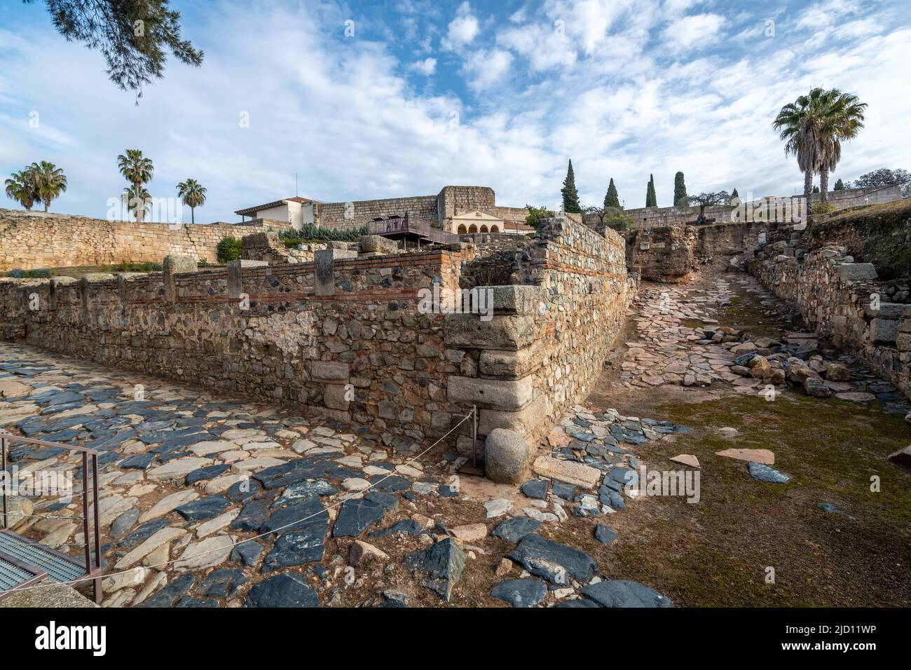 The outdoor area of the Alcazaba of Merida, Merida, Spain Stock Photo ...