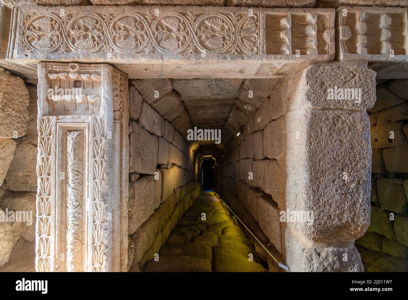 Detailed stone archway carving in Mezquita-Aljibe Arabe, Merida, Spain ...