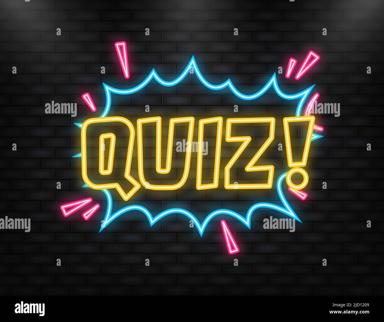 Neon Icon. Quiz yellow banner in flat style. Loudspeacker. Vector ...