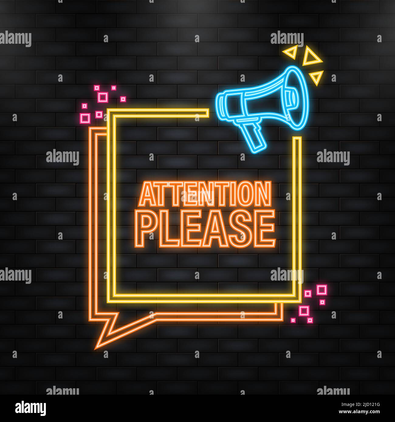 Neon Icon. Megaphone banner with attention please sign. Vector ...