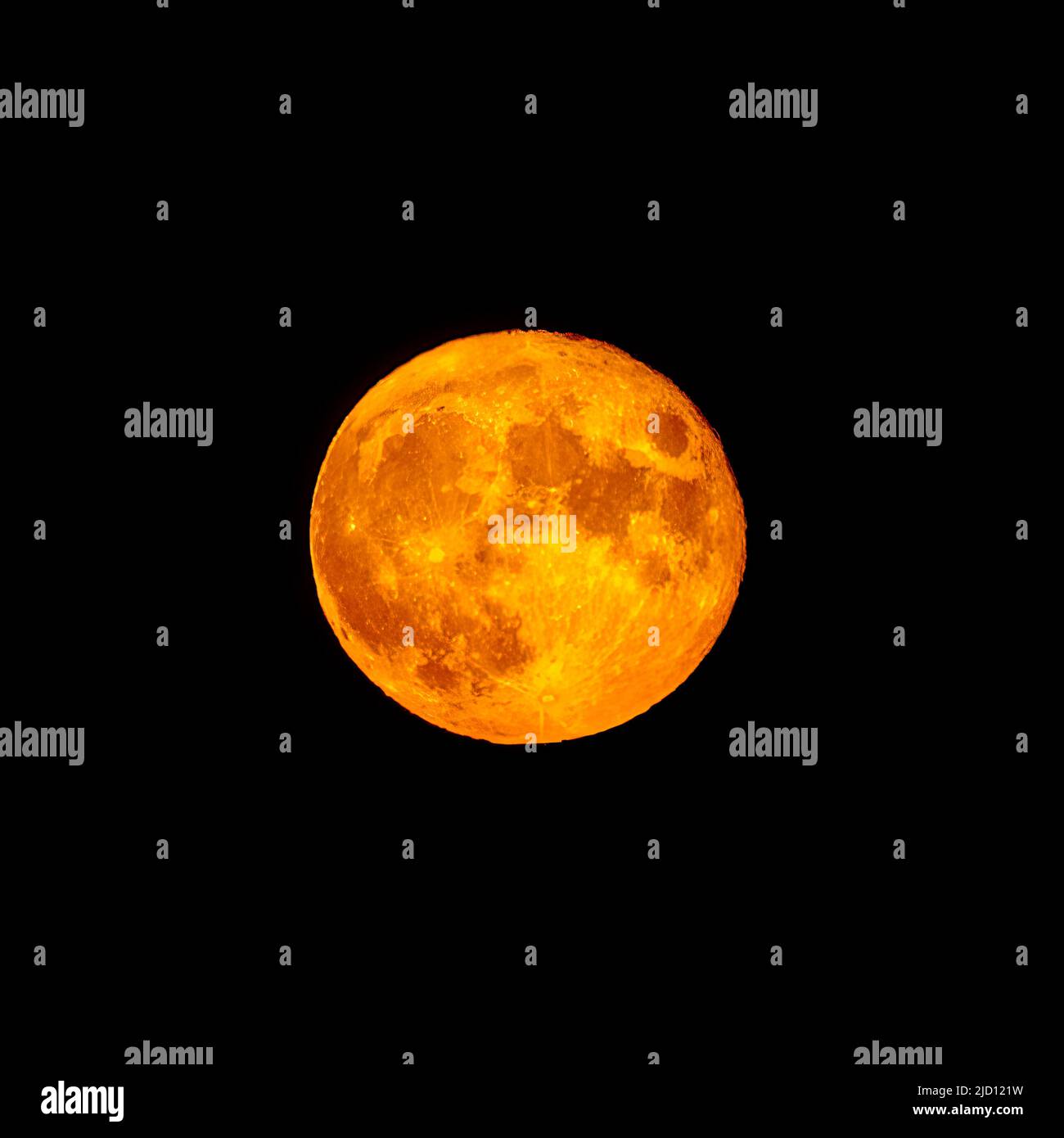 Bright orange and red fool moon over the sea. Red full moon in red ...