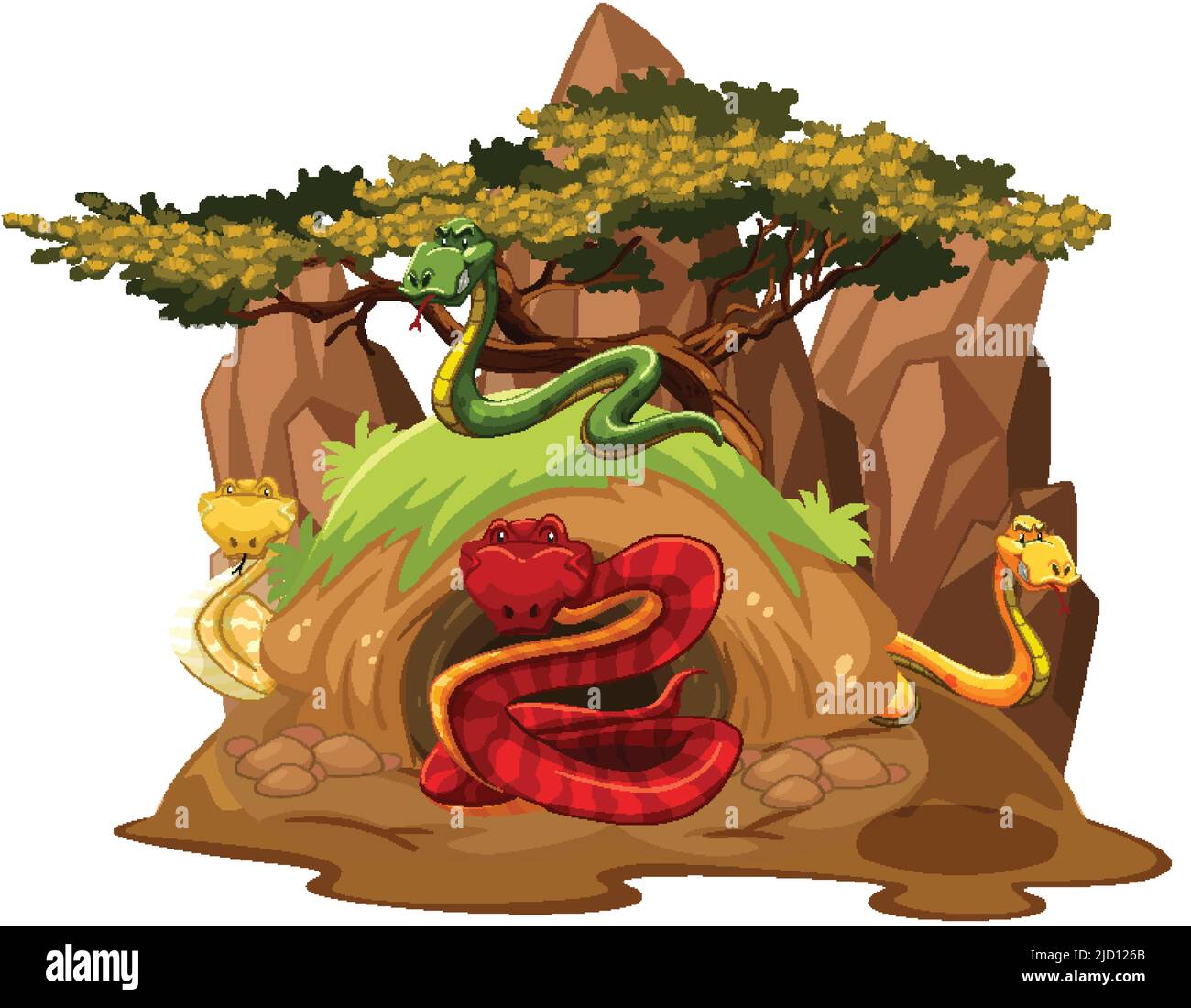 Group of snakes with burrow in cartoon style illustration Stock Vector ...
