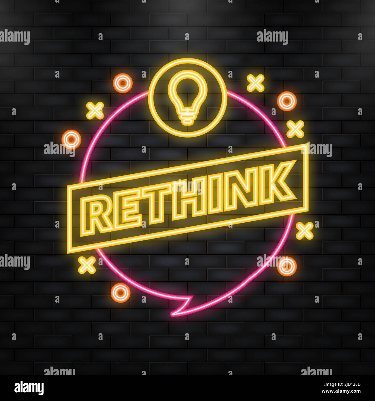 Neon Icon. Rethink banner on white background. Creative concept idea ...