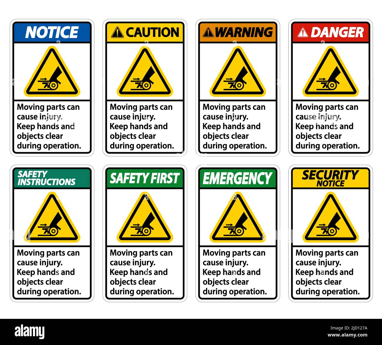 Moving parts can cause injury sign on white background Stock Vector ...