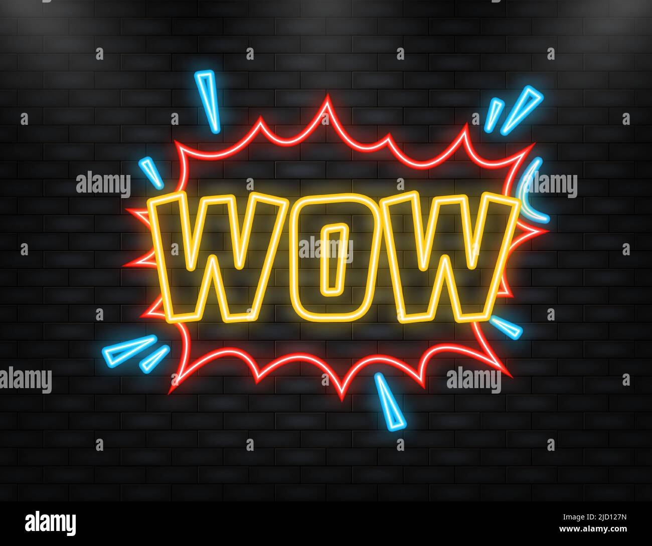 Neon Icon. wow in vintage style. Cartoon style vector. Pop art. Vector ...