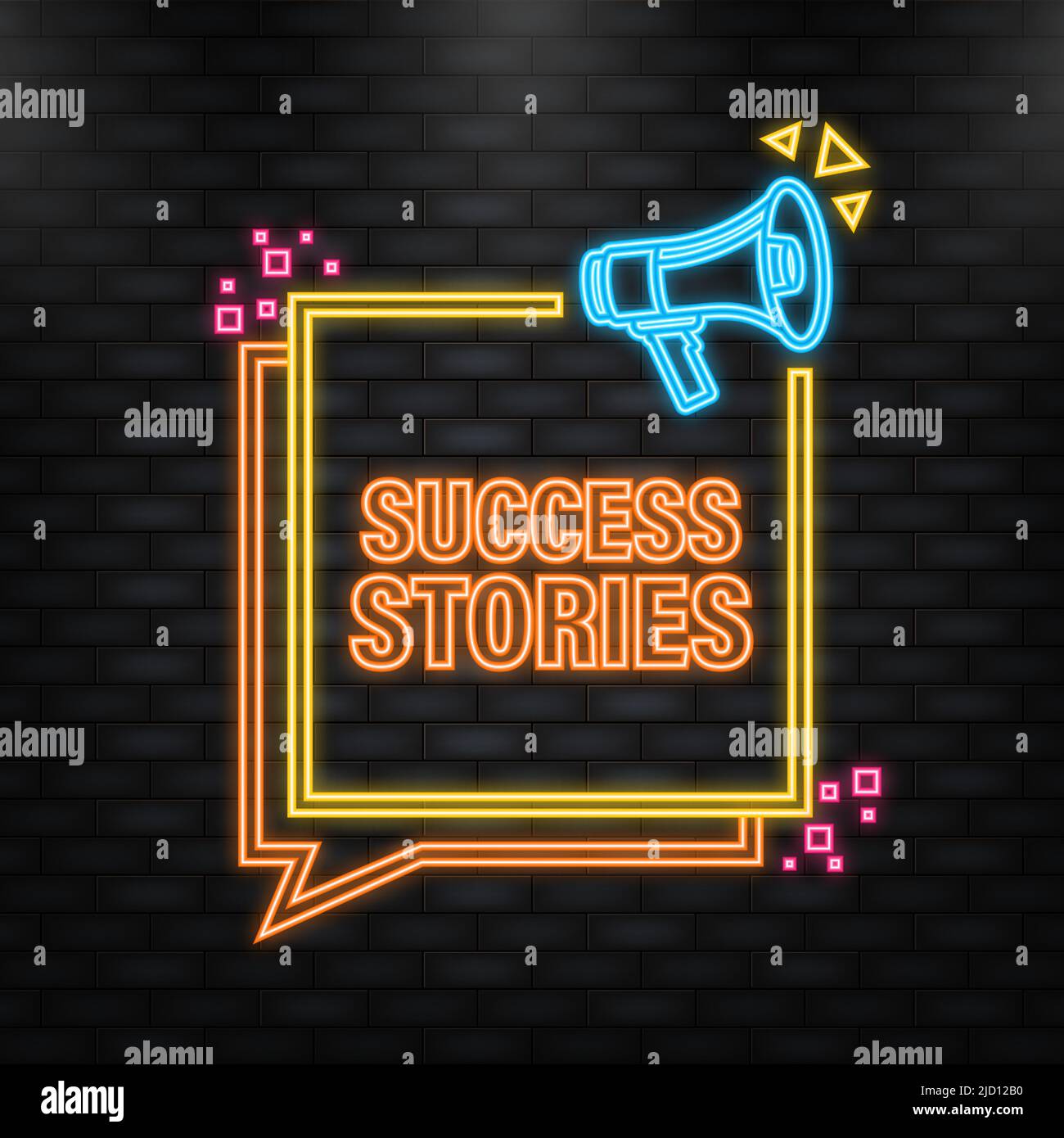 Neon Icon. Megaphone blue banner with success stories sign. Vector ...