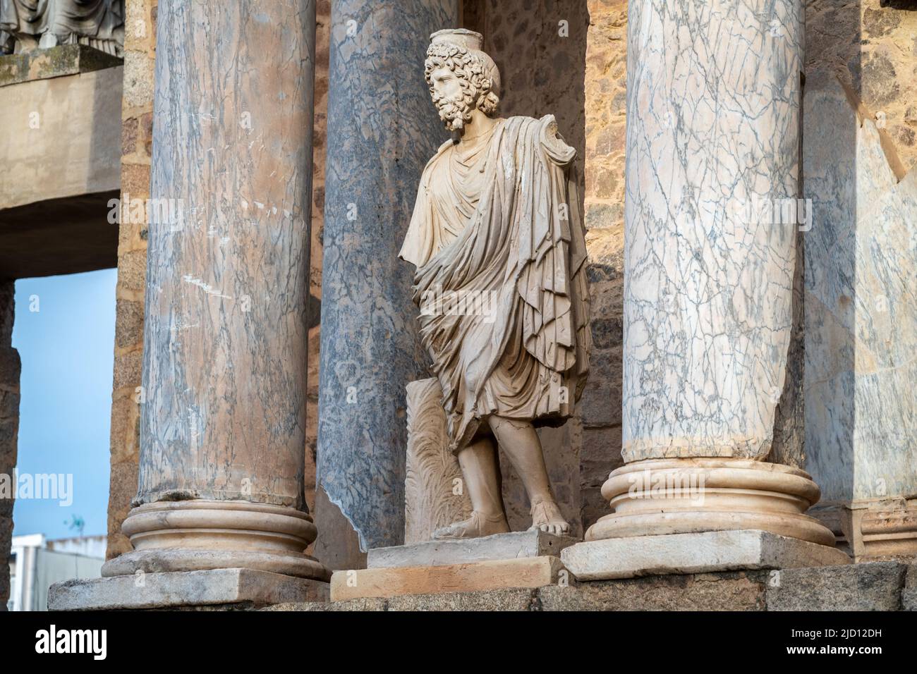 A detailed statue at the Roman Theatre of Merida, Merida, Spain Stock ...