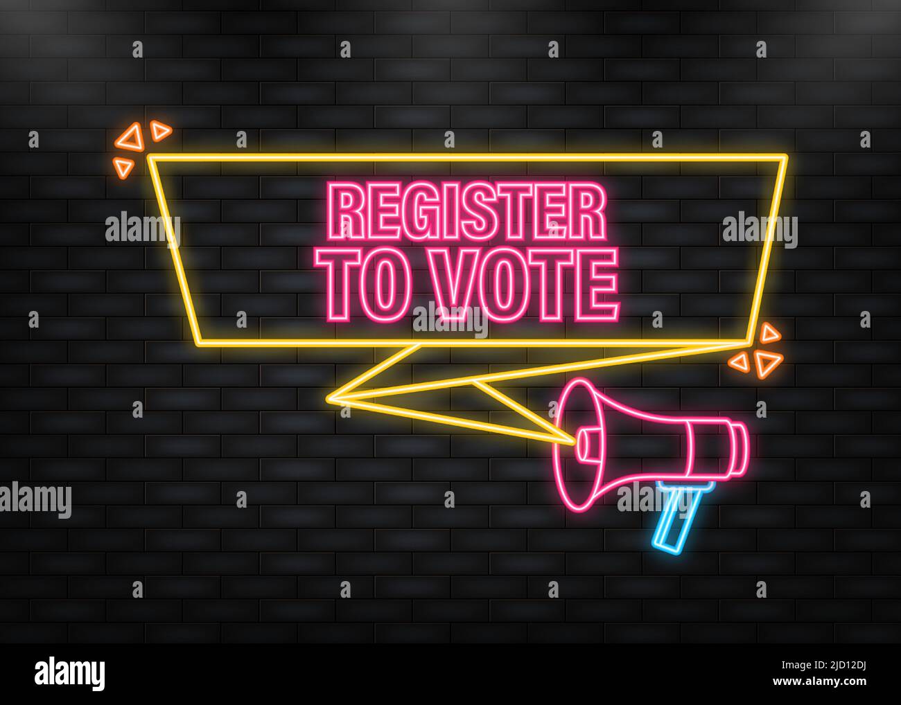 Neon Icon. Register to vote purple banner in 3D style on white ...