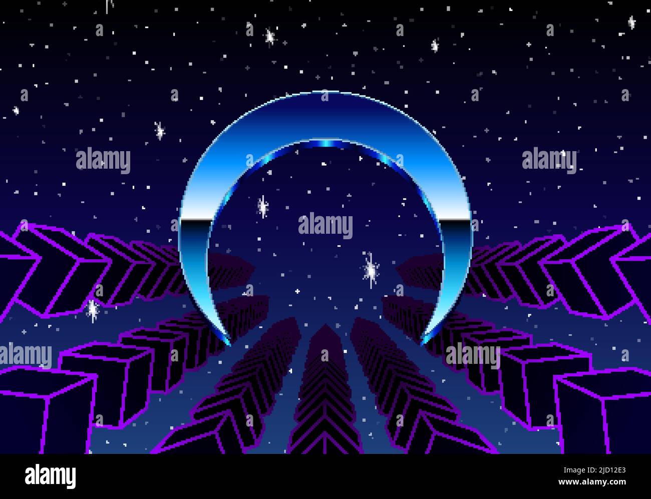 Synthwave frame with chrome arc and 80s styled synthwave arcade game ...