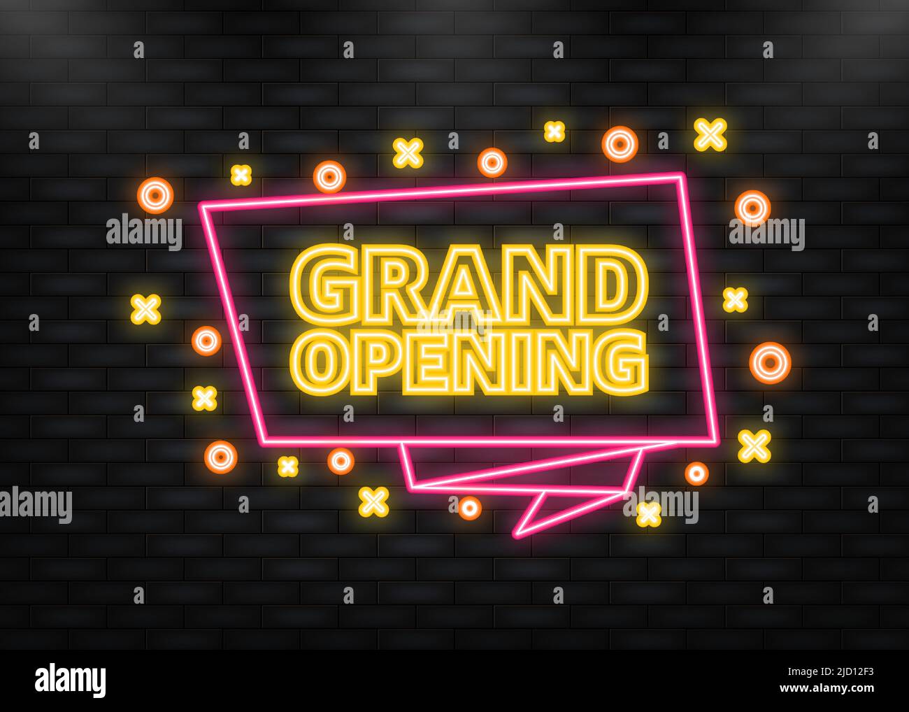 Neon Icon. Grand opening purple banner in flat style on white ...