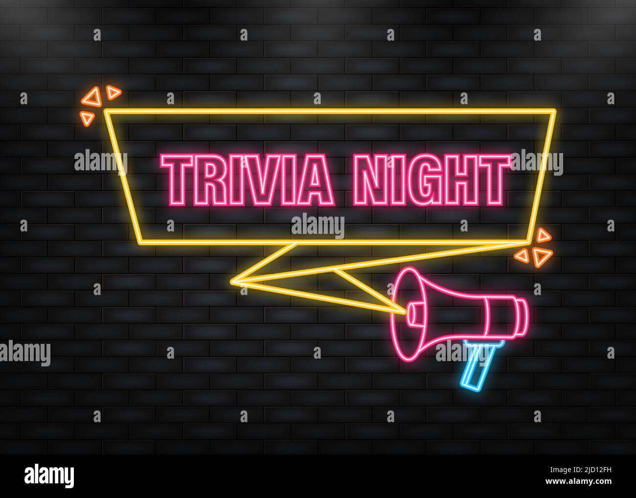 Neon Icon. Trivia night megaphone banner in 3D style on white ...