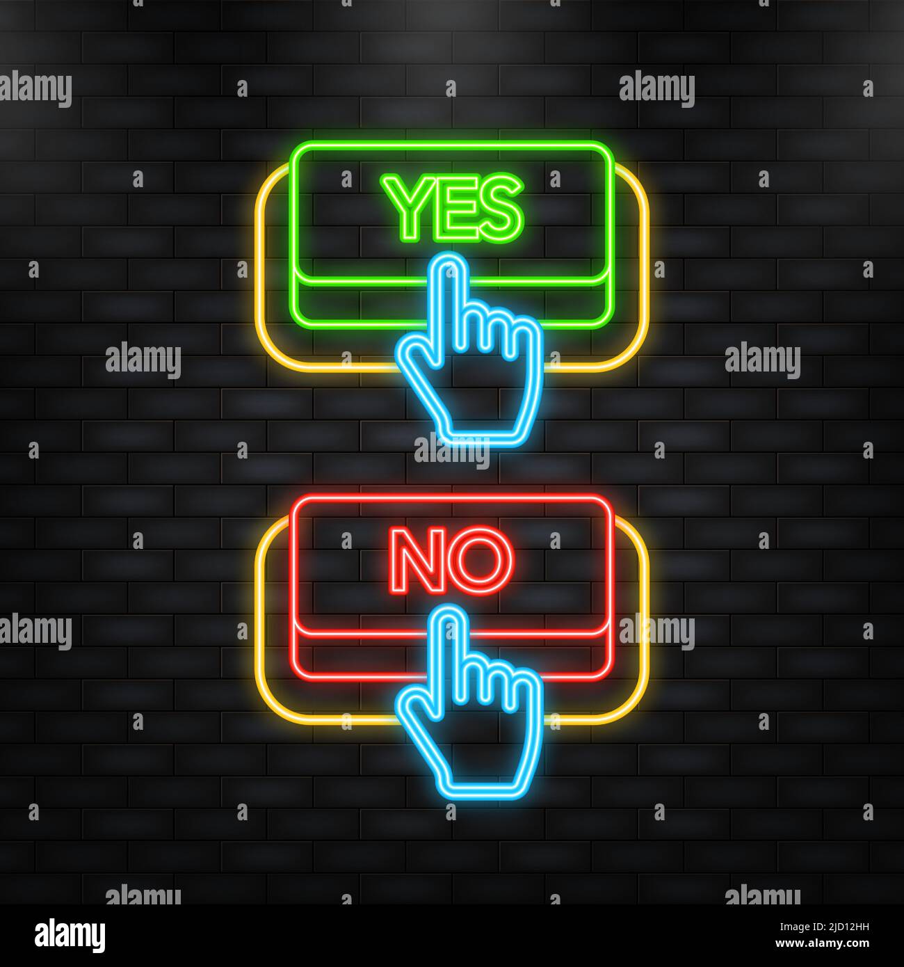 Neon Icon. Yes and No button. Approved and Rejected. Positive feedback ...
