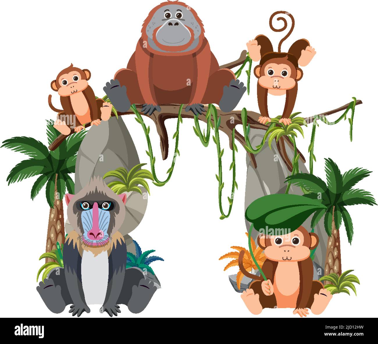 Wild animal group on white background illustration Stock Vector Image ...