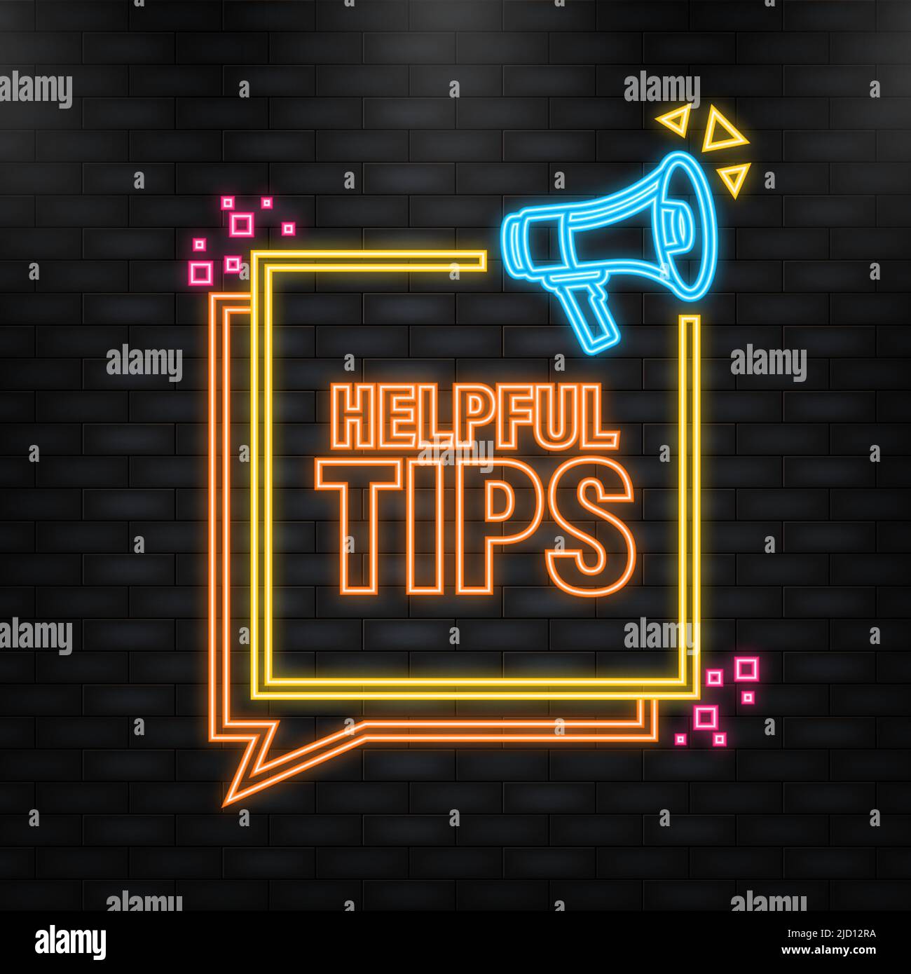 Neon Icon. Top tips megaphone yellow banner in 3D style on white ...