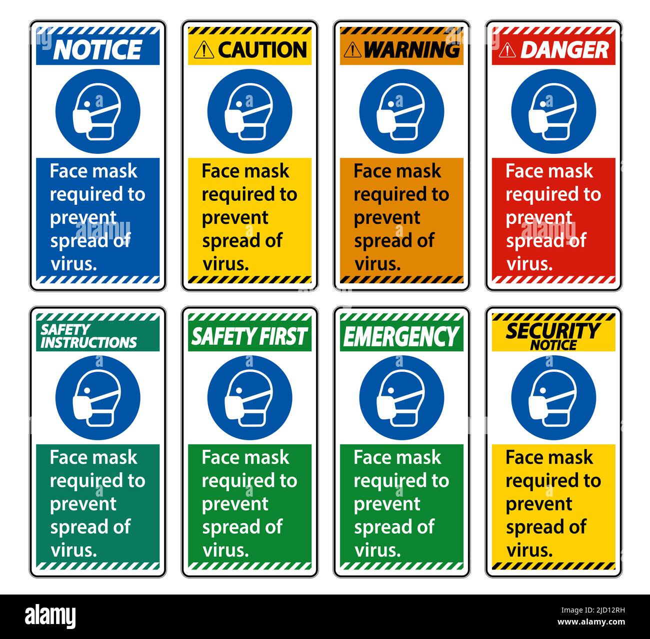 Face mask required to prevent spread of virus sign on white background ...