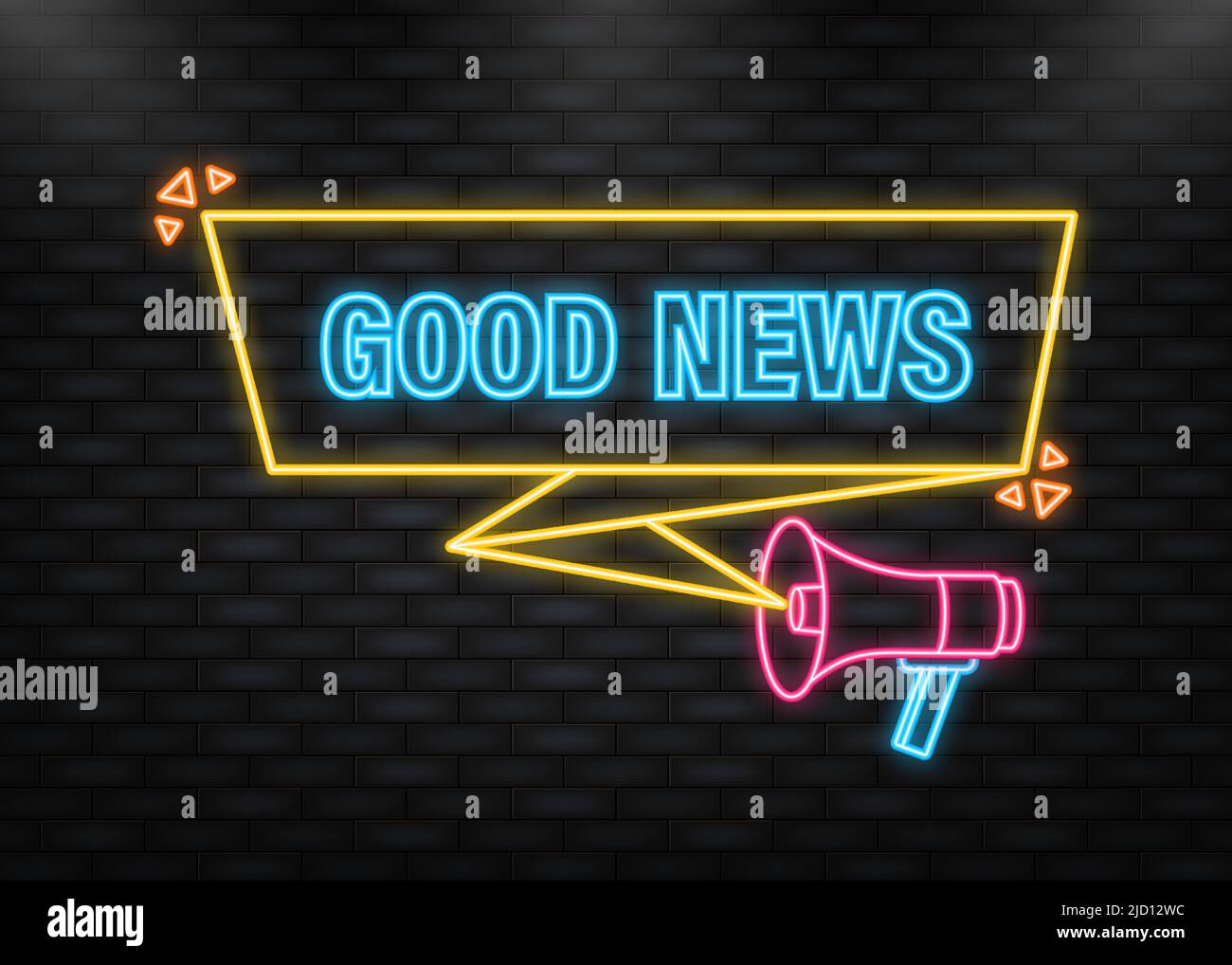 Neon Icon. Megaphone blue banner with good news sign. Vector ...