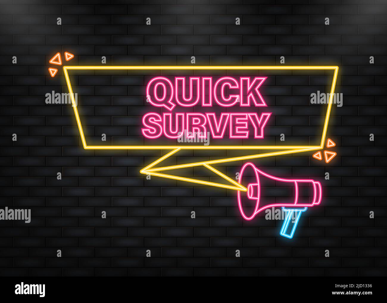 Neon Icon. Megaphone blue banner with quick survey sign. Vector ...