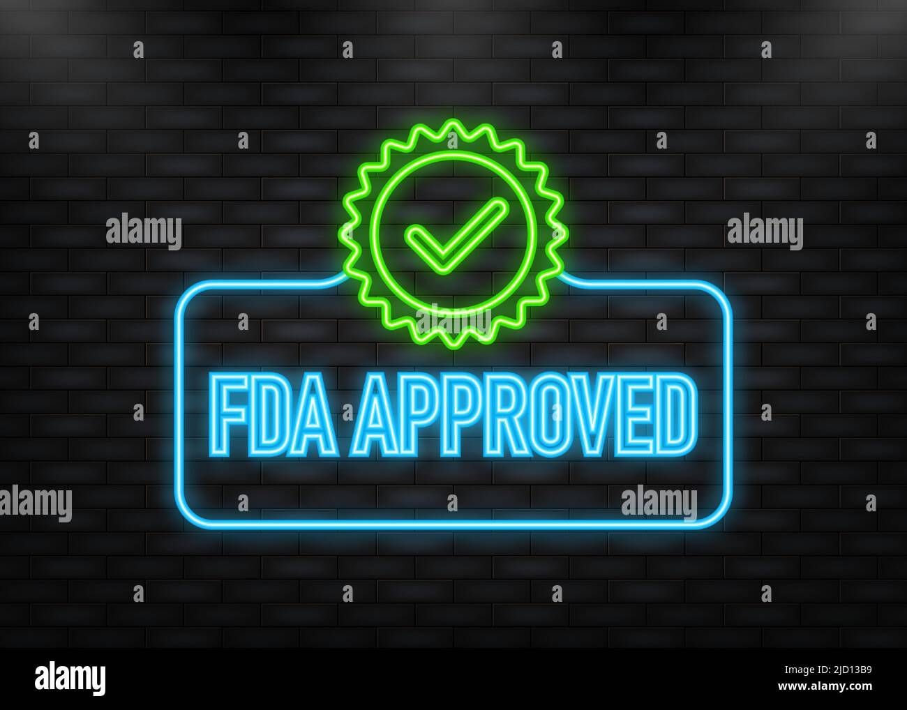 Neon Icon. FDA approved green label on white background. Flat banner ...